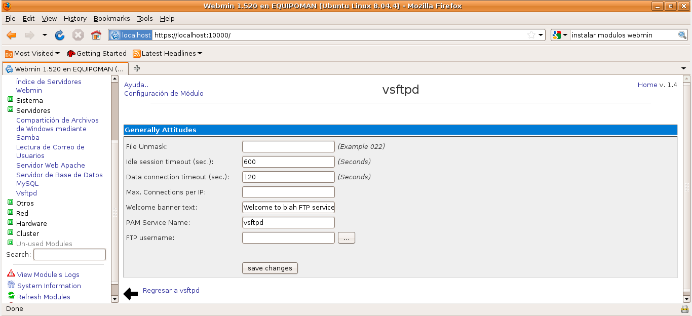 Instalar vsFTPD en Linux y añadir módulo a webmin | Mancera.org